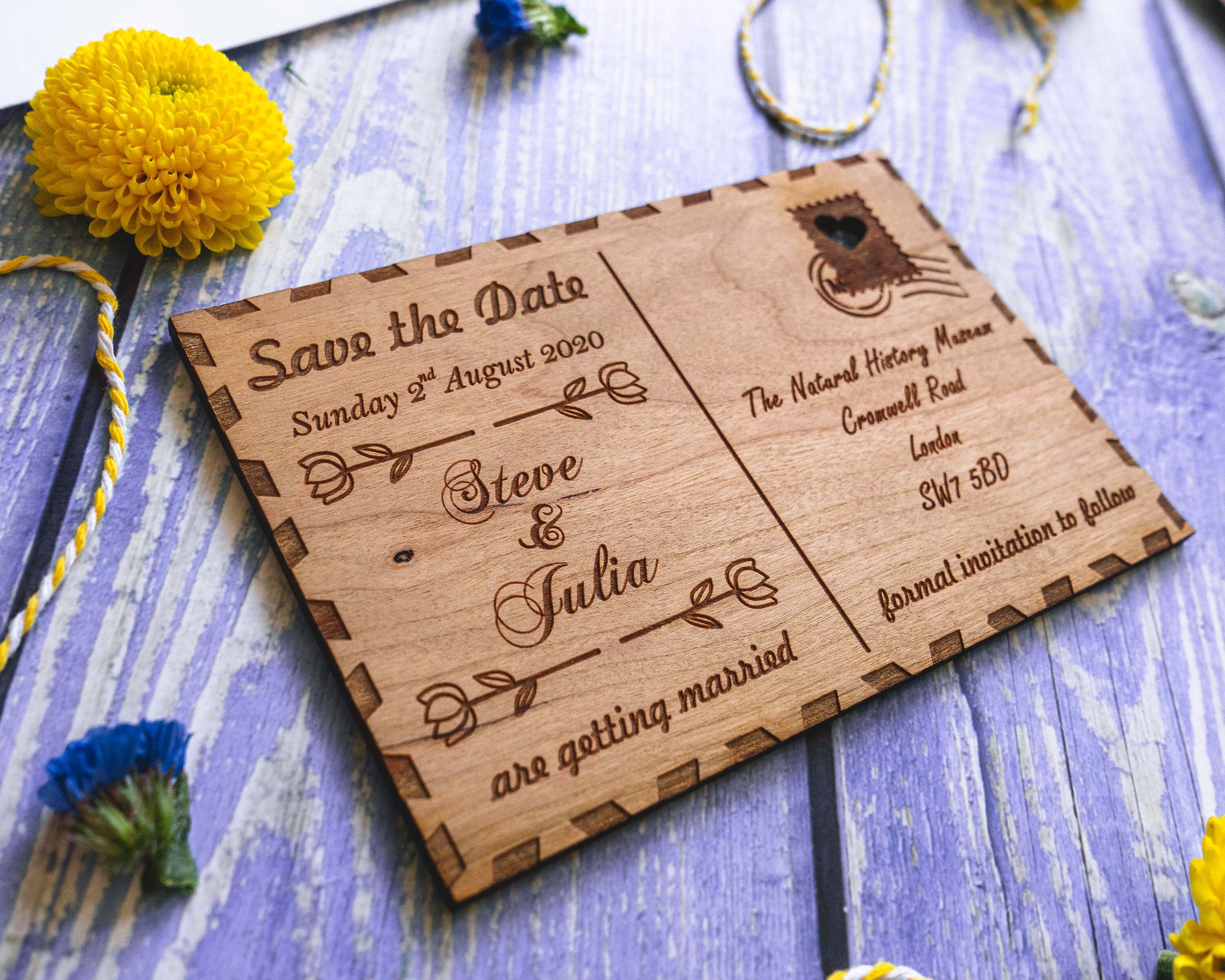 Personalised Rustic Wooden Engraved Save the Date Invitation - Retro ...