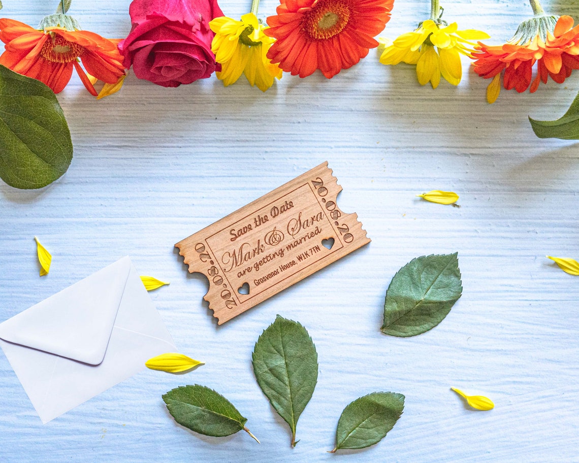 Personalised Rustic Wooden Engraved Save the Date Invitation - Retro ...