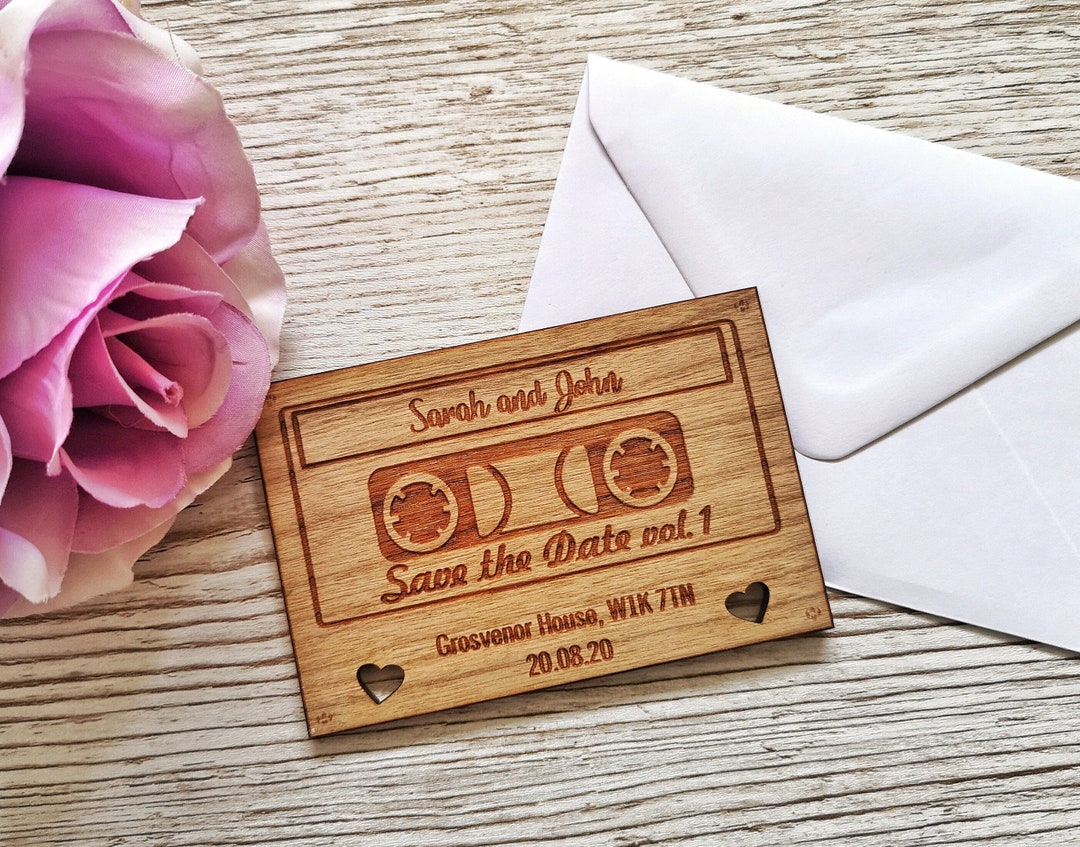 Personalised Rustic Wooden Engraved Save the Date Invitation - Retro ...