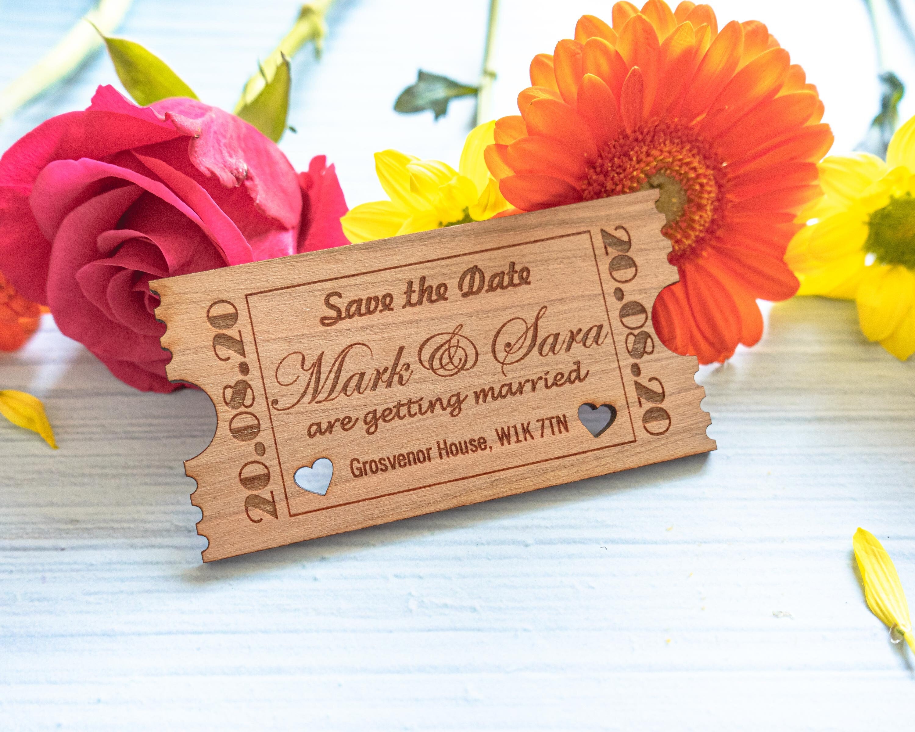 Personalised Rustic Wooden Engraved Save the Date Invitation - Retro ...