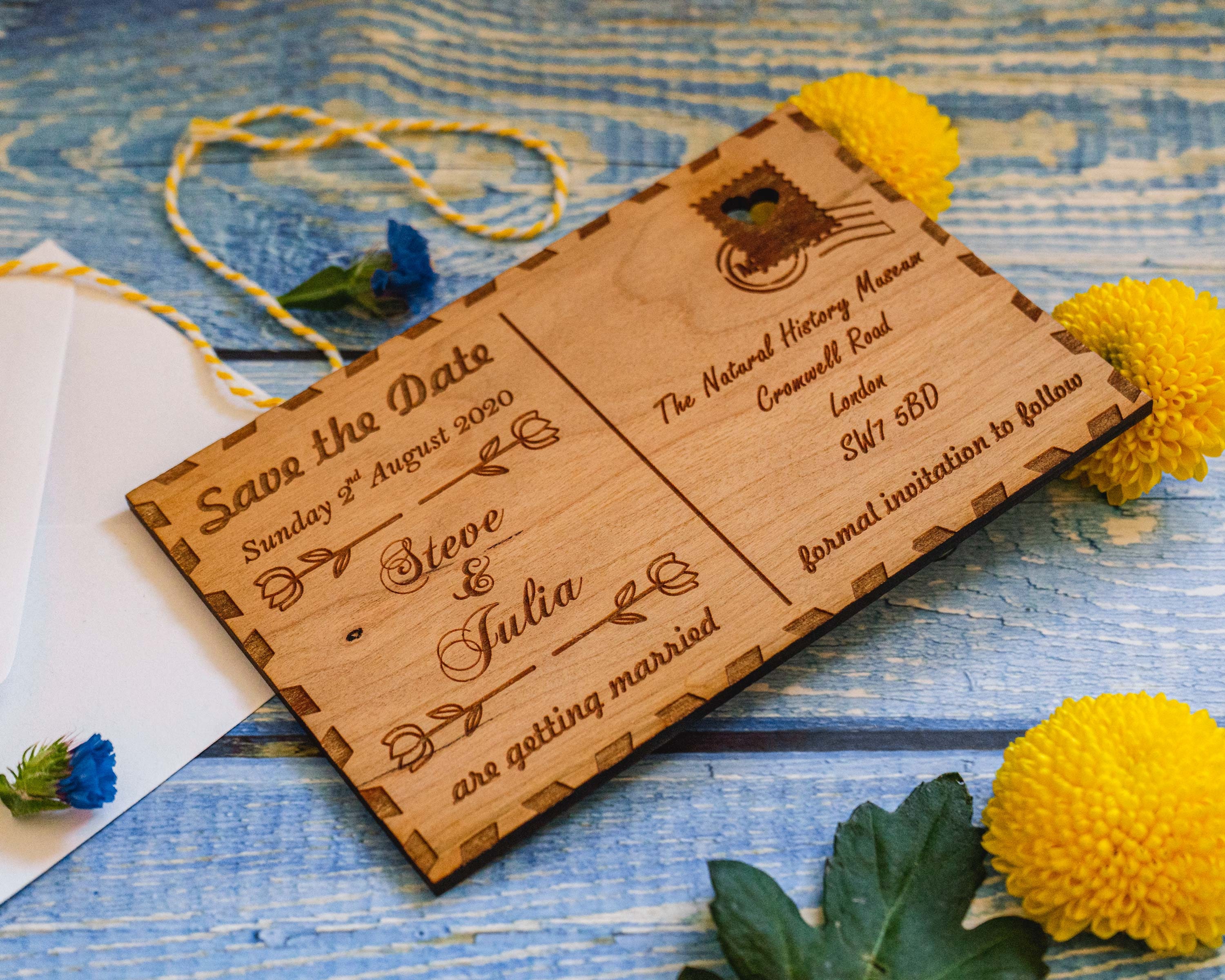 Personalised Rustic Wooden Engraved Save the Date Invitation - Retro ...