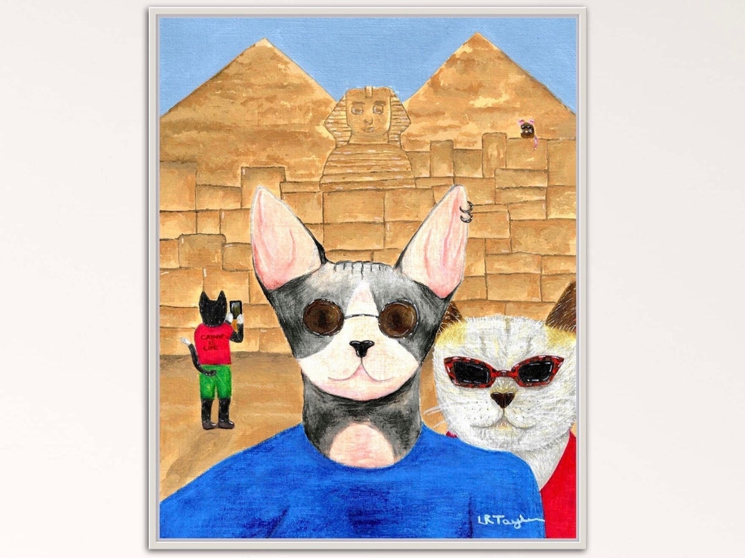 Sphinx Cat at the Pyramids Art Print, Whimsical Cat Illustration, Funny ...