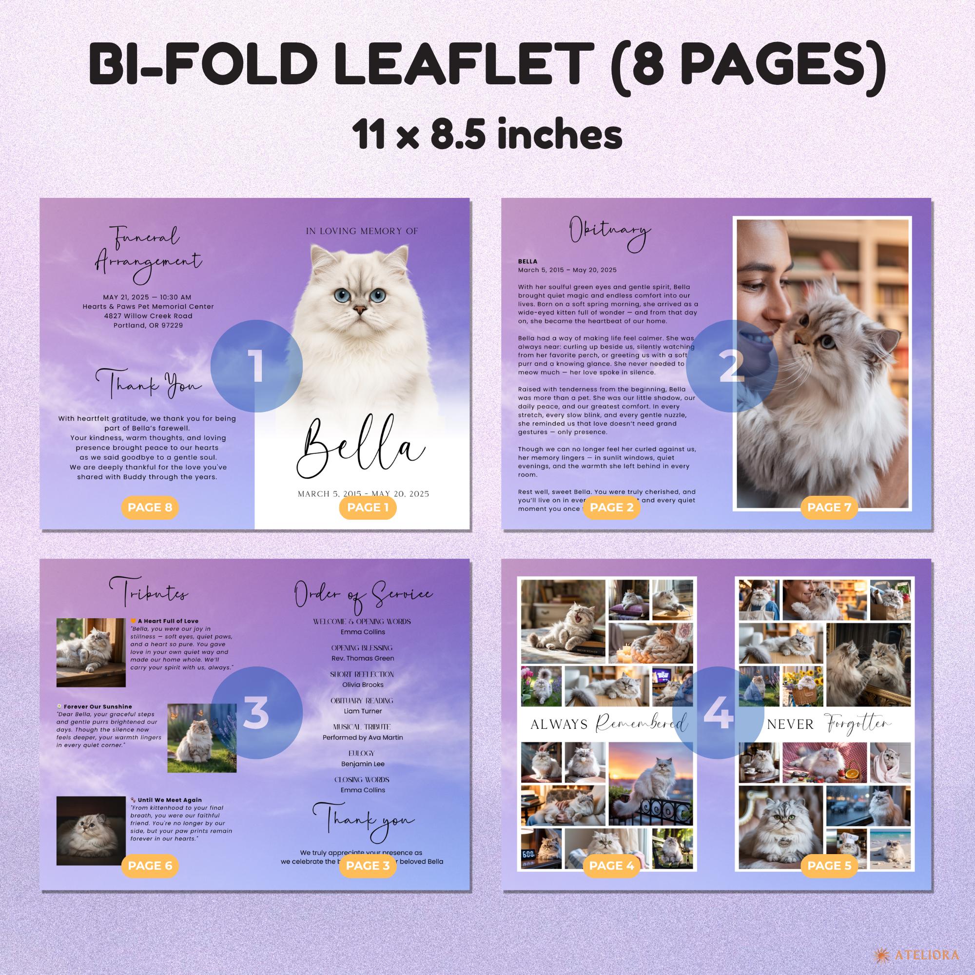 Pet Memorial Funeral Program - Canva Template for Cat or Dog Obituary ...