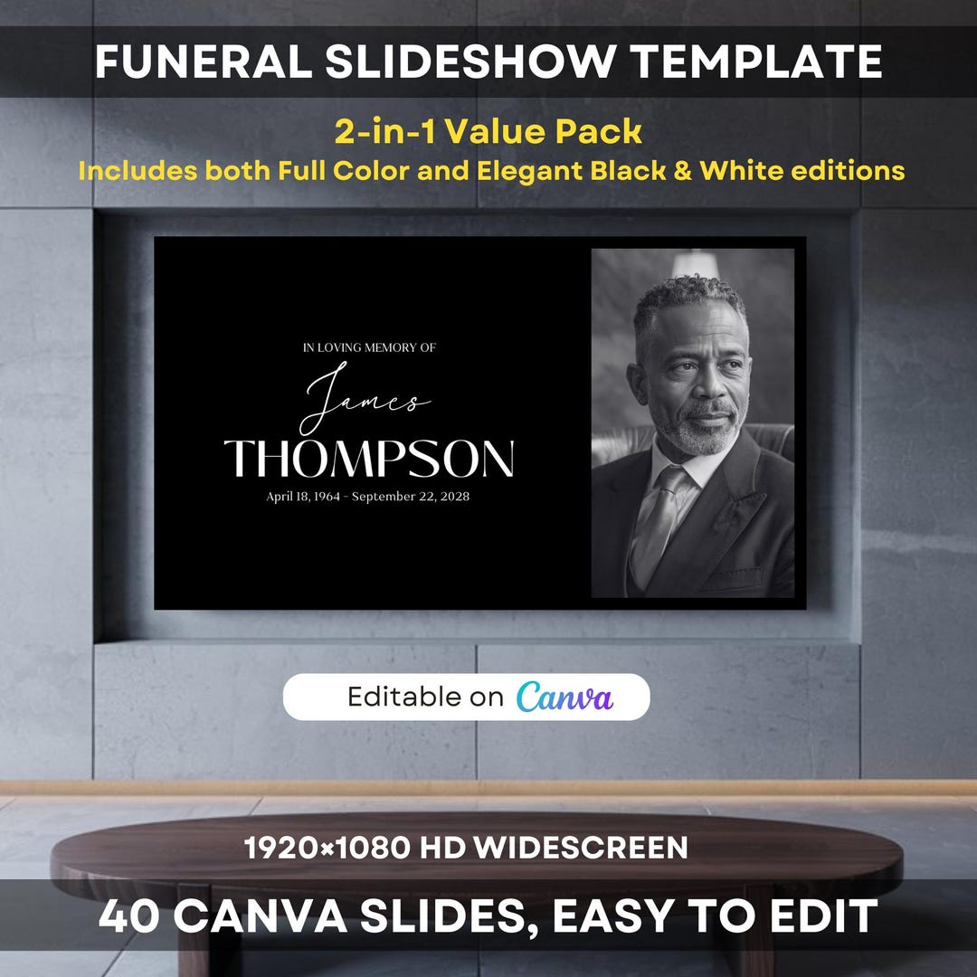 Funeral Canva Slideshow Template for Memorial Service and Celebration ...