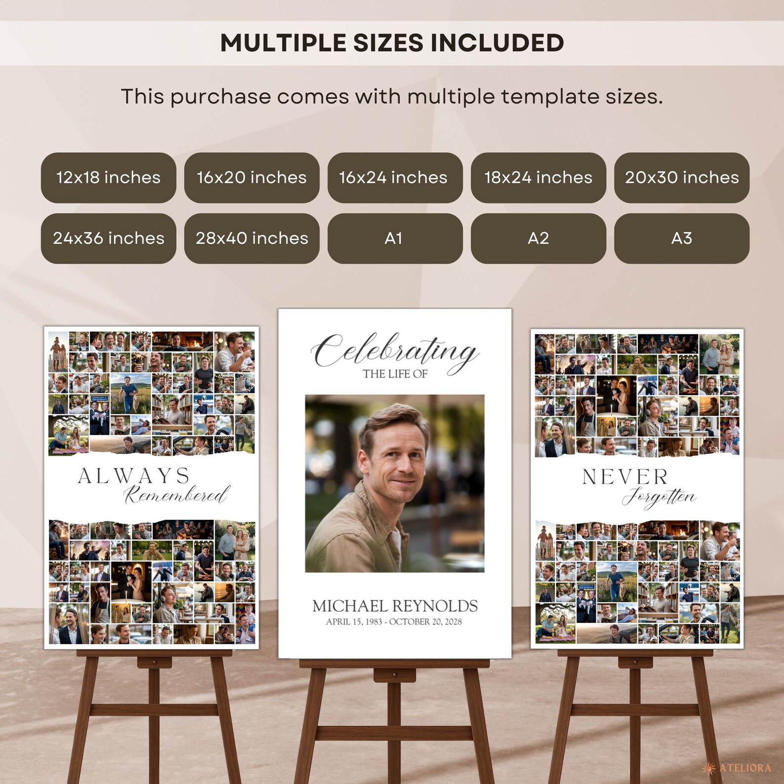 Funeral Photo Collage Sign, Celebration of Life Template, Funeral ...