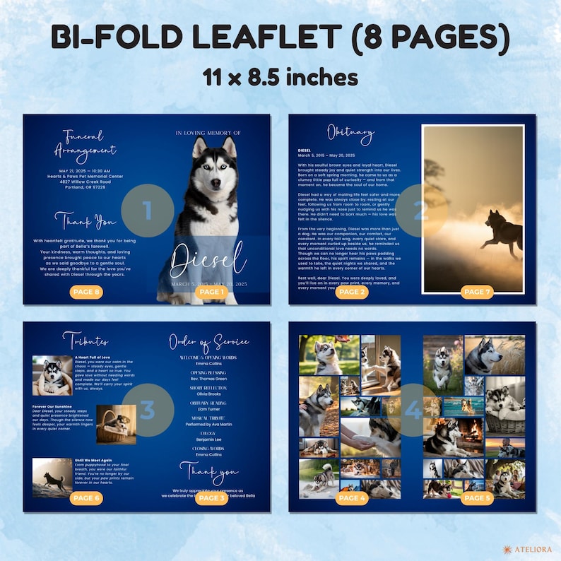 Pet Memorial Funeral Program - Canva Template for Cat or Dog Obituary ...