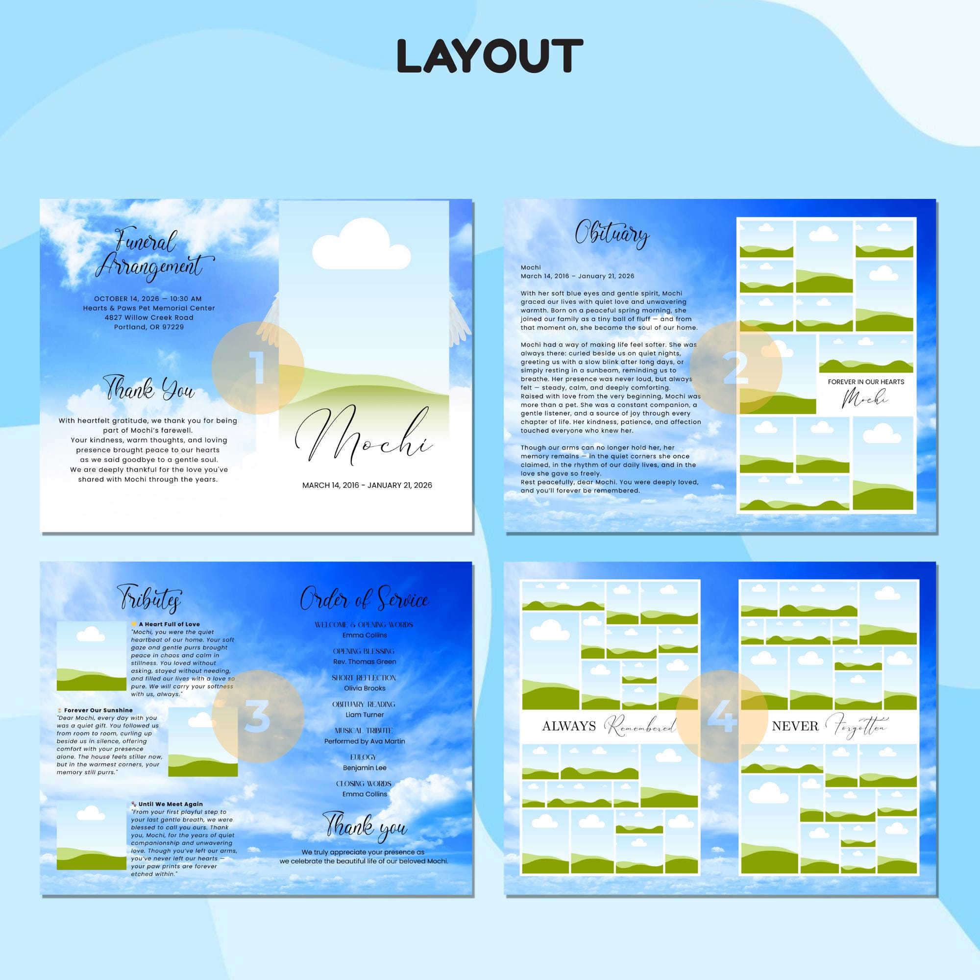 Pet Funeral Program – Editable Canva Obituary Template for Dog or Cat ...
