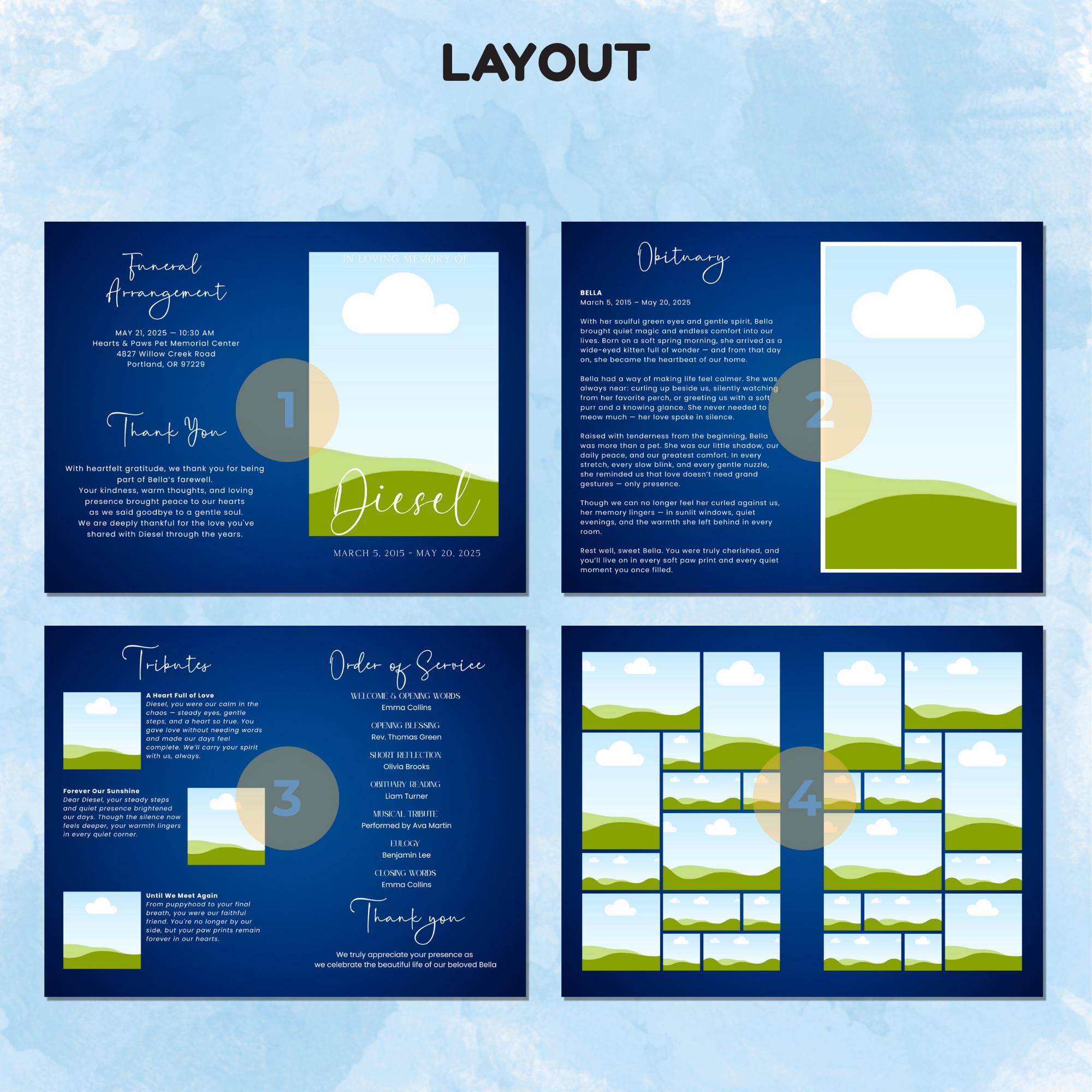 Pet Memorial Funeral Program - Canva Template for Cat or Dog Obituary ...
