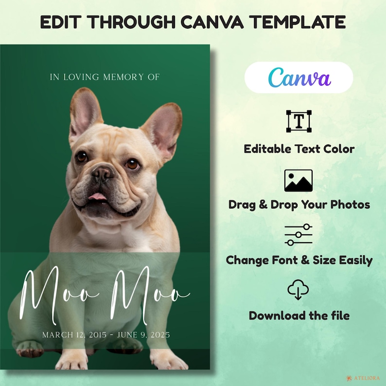 Pet Memorial Funeral Program - Canva Template for Cat or Dog Obituary ...