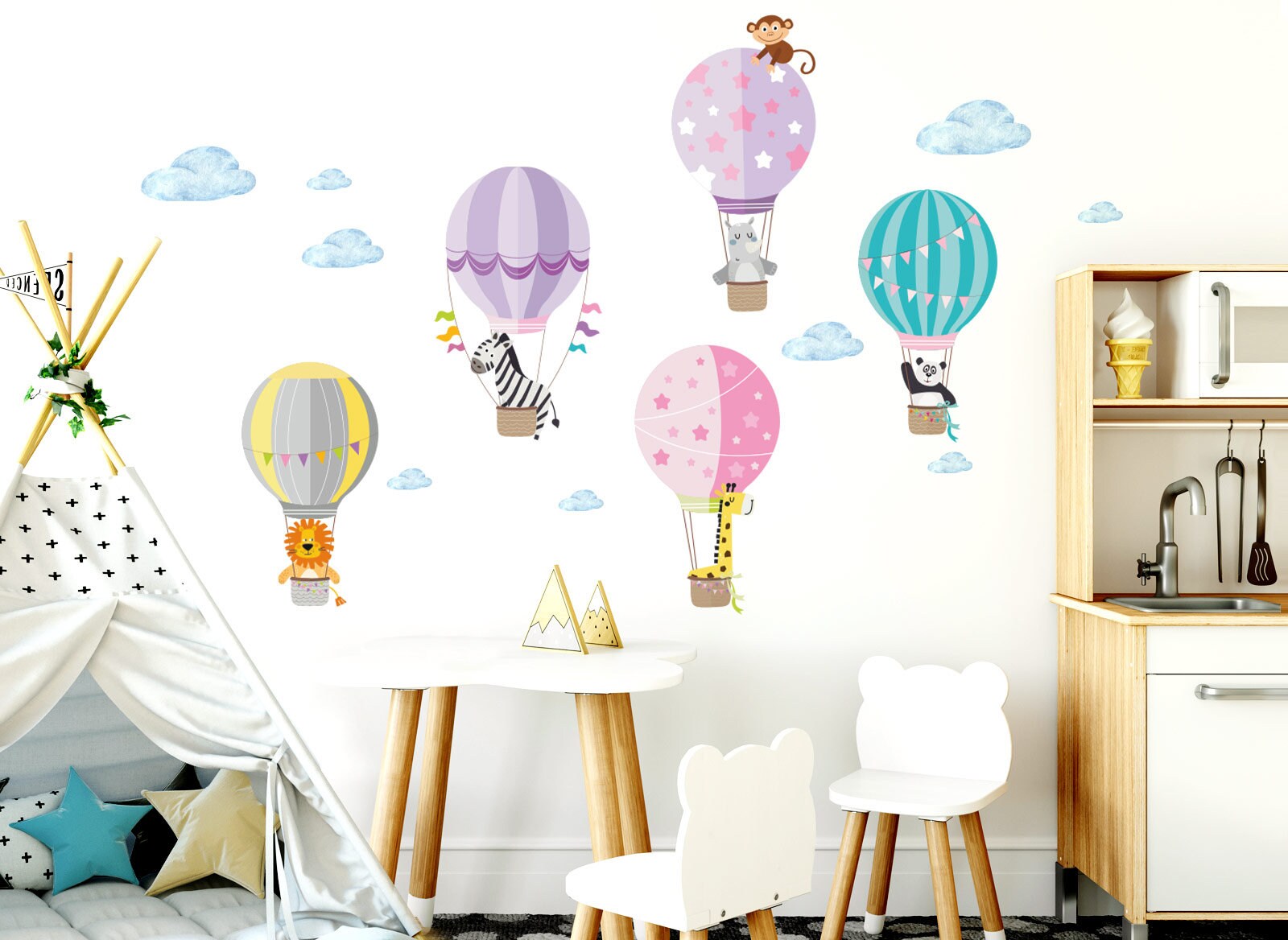 Sticker Zoo Animals in Hot Air Balloon Murals Wall Decal - Etsy