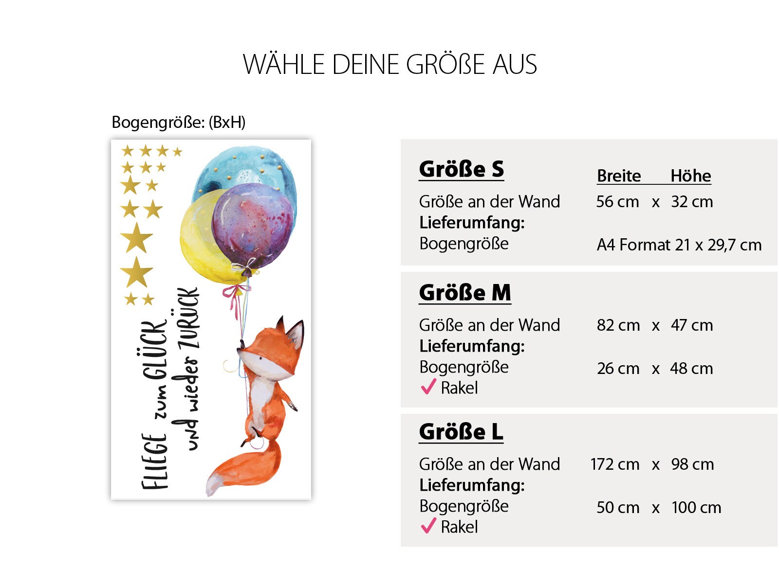 Wandsticker Fuchs mit Ballons und Spruch Fliege zum Glück - Etsy.de