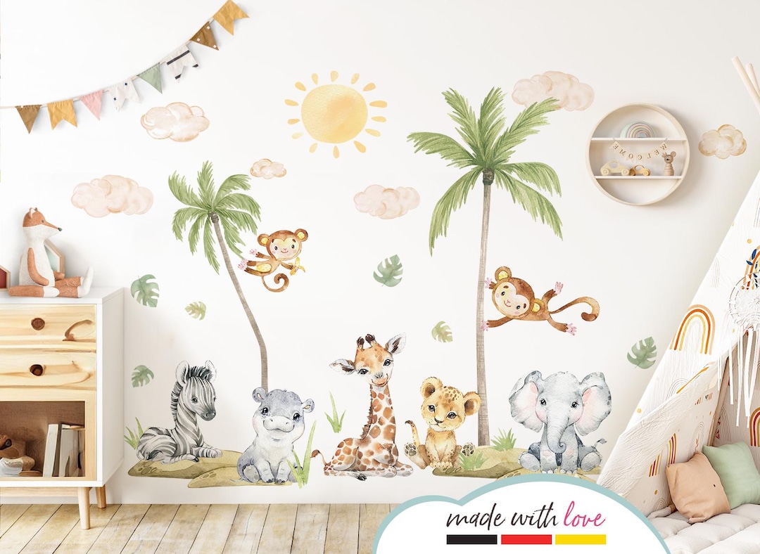 XXL Wall Sticker Set Baby Safari Animals Wall Decal for Children's Room ...
