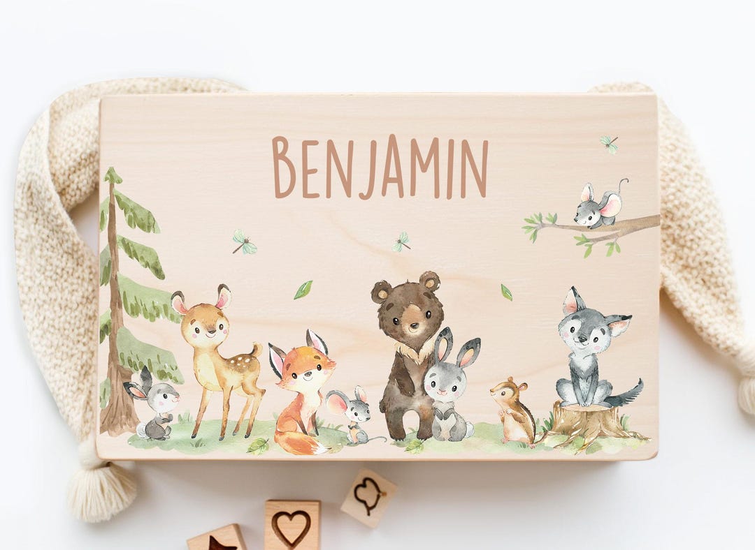 Personalized Baby Keepsake Box Woodland Animals - Gift for Birth ...