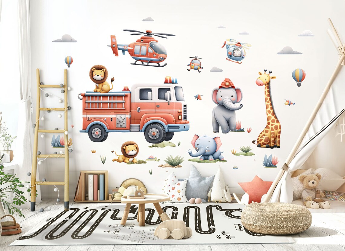 Firefighter Sticker Set Wall Decal for Children's Room Safari Animals ...