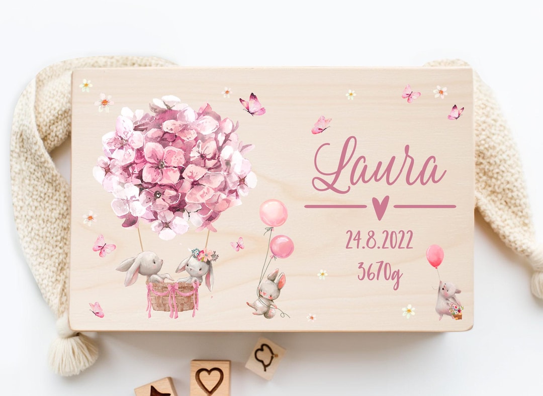 Personalized Memory Box Girl – Birth Gift, Memory Box Baby Bunny, Baby ...