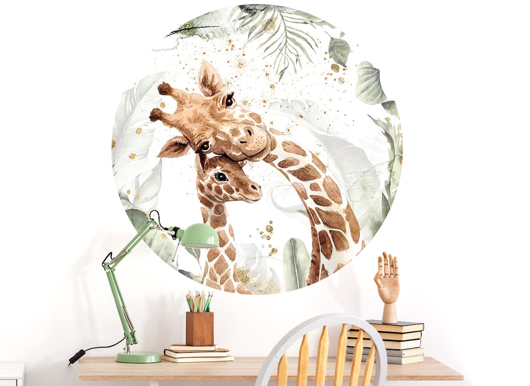 Round Sticker Mammals Giraffes Wall Sticker Baby Room Girl Children ...