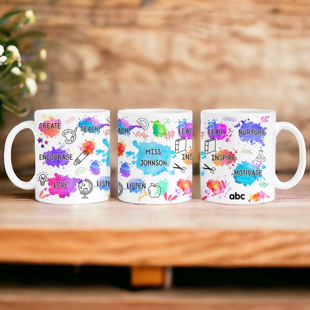 Teacher Positive Affirmation Verbs Mug Paint Splatter Vibrant Coffee ...