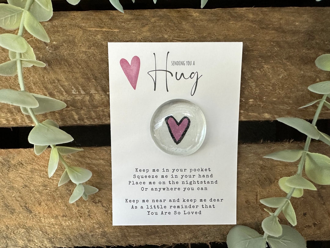 Hand Painted Hug Glass Gem Pocket Heart Sending a Hug Pocket Token You ...
