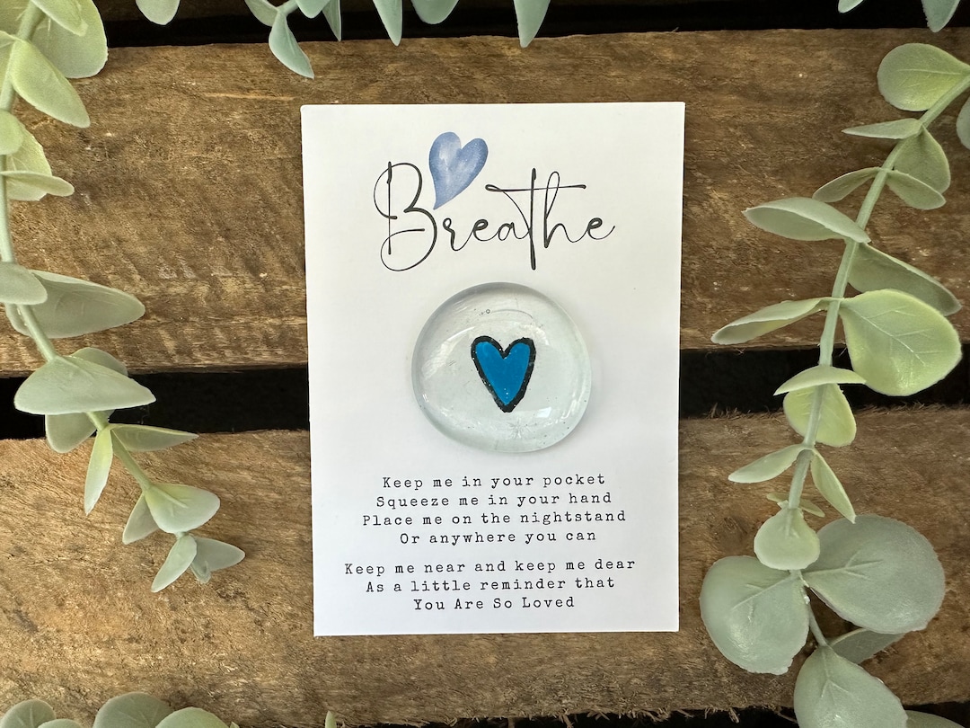 Hand Painted Breathe Hug Glass Gem Pocket Heart Sending a Hug Pocket ...