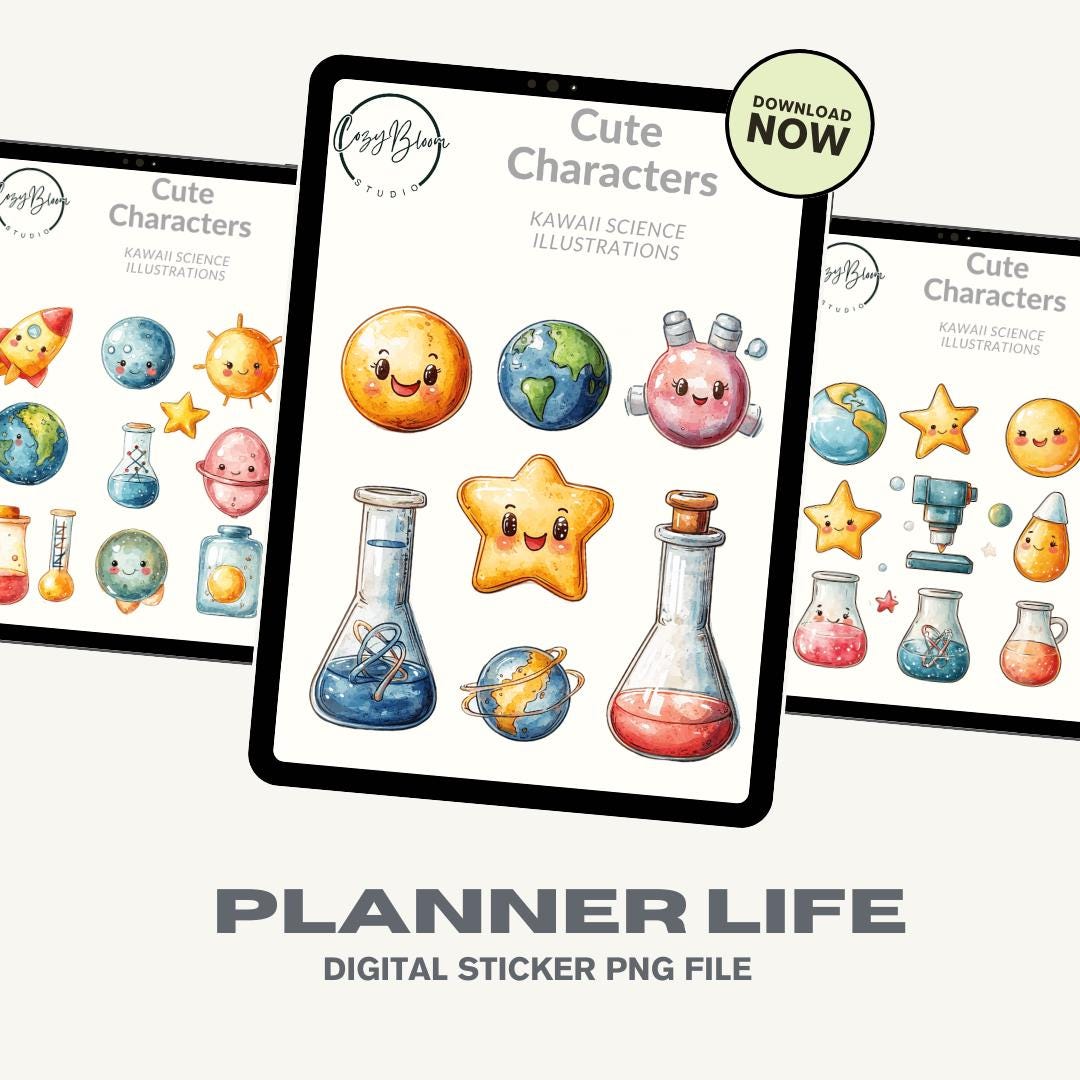 Kawaii Science Sticker Set – Cute Pastel Printable STEM Stickers for ...