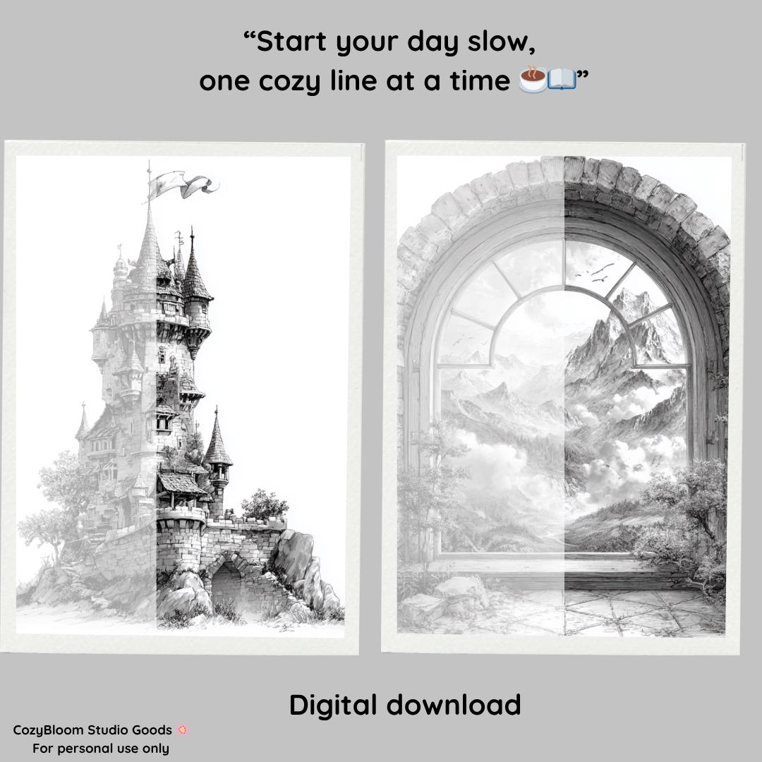 Mystical Castle Tracing Pack: Fantasy Line Art for Kids (PDF Download ...