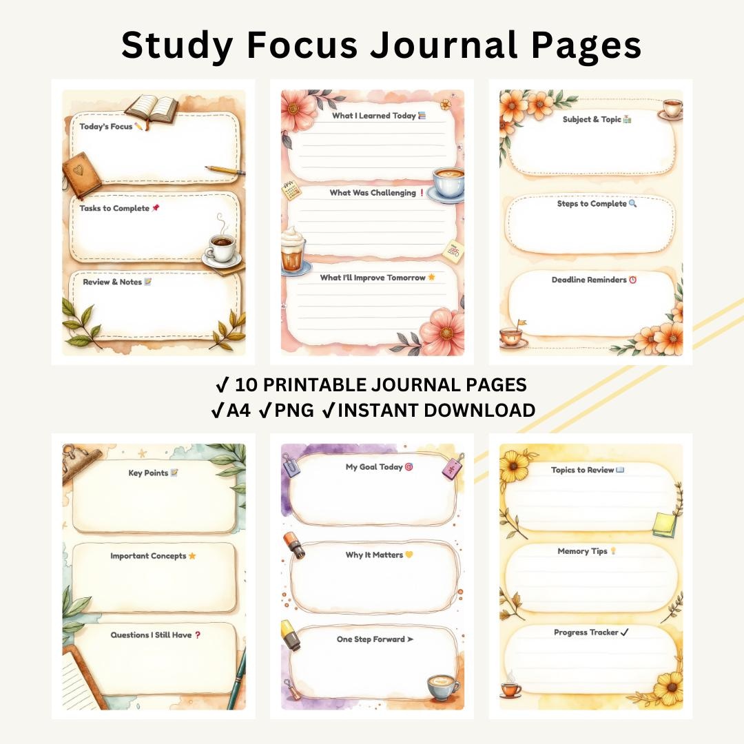 Study Focus Printable Journal | Student Planner Pages | A4 Study ...