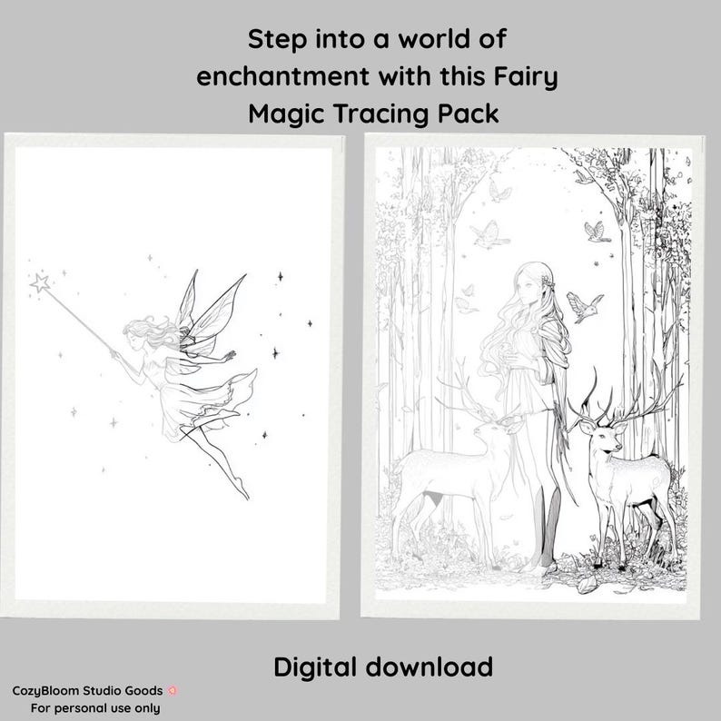 Fairy Tracing Pack: Fantasy Coloring Pages, Mindfulness Art (PDF) - Etsy