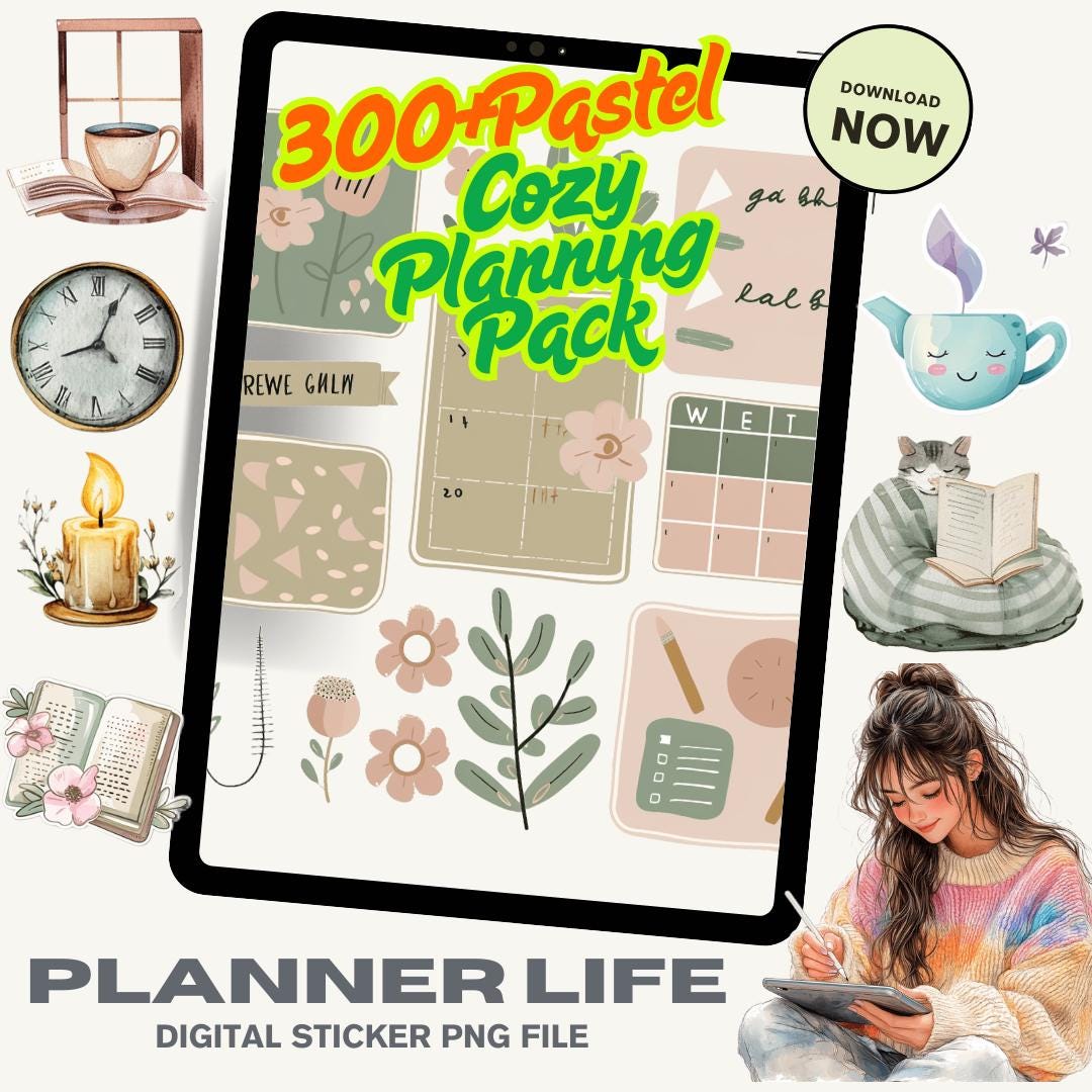 Cozy Planning Pack | 300+ Digital Stickers for Self-care & Productivity ...