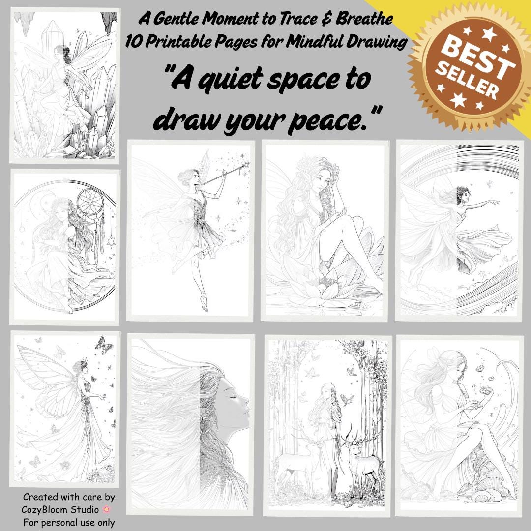 Fairy Tracing Pack: Fantasy Coloring Pages, Mindfulness Art (PDF) - Etsy