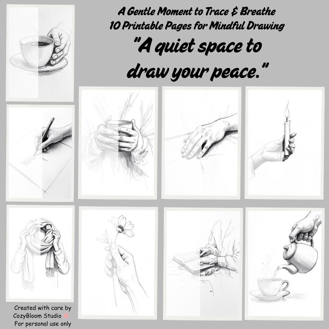 Hands & Cozy Objects Tracing Pack – Pencil Sketch Style - Etsy