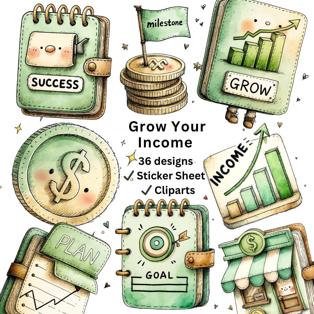 Income Icons PNG, Side Hustle Clipart, Money Making Icons for Budget ...