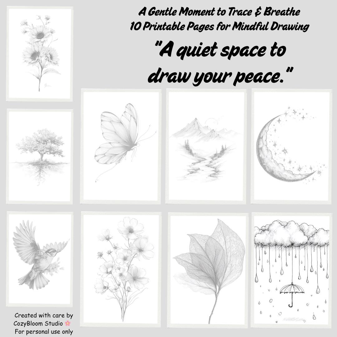 Nature-inspired Tracing Printable Pack – 10 Calm Drawing Pages | A4 PDF ...