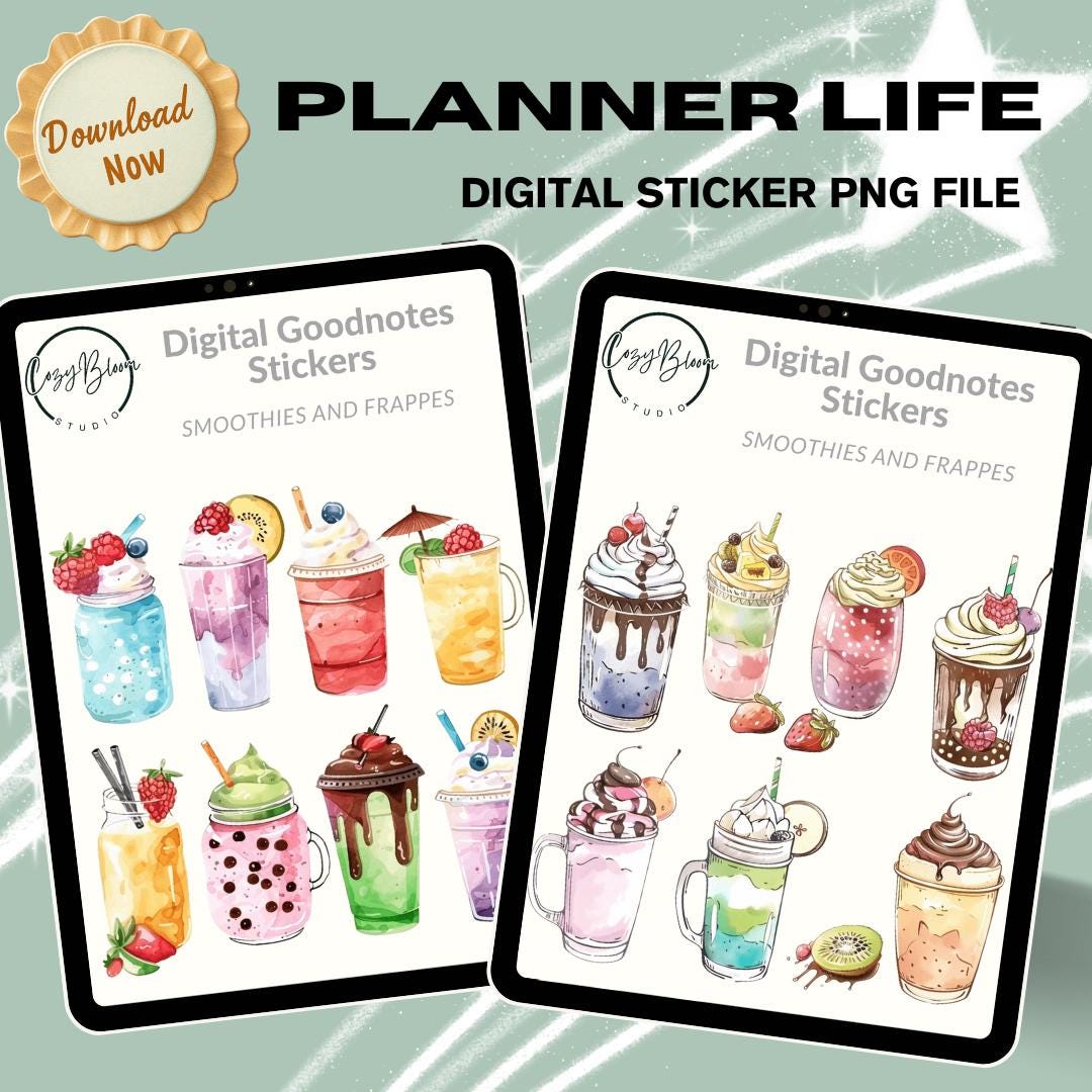 Watercolor Pastel Smoothie Stickers: Café Drinks, Digital Planner (PNG ...