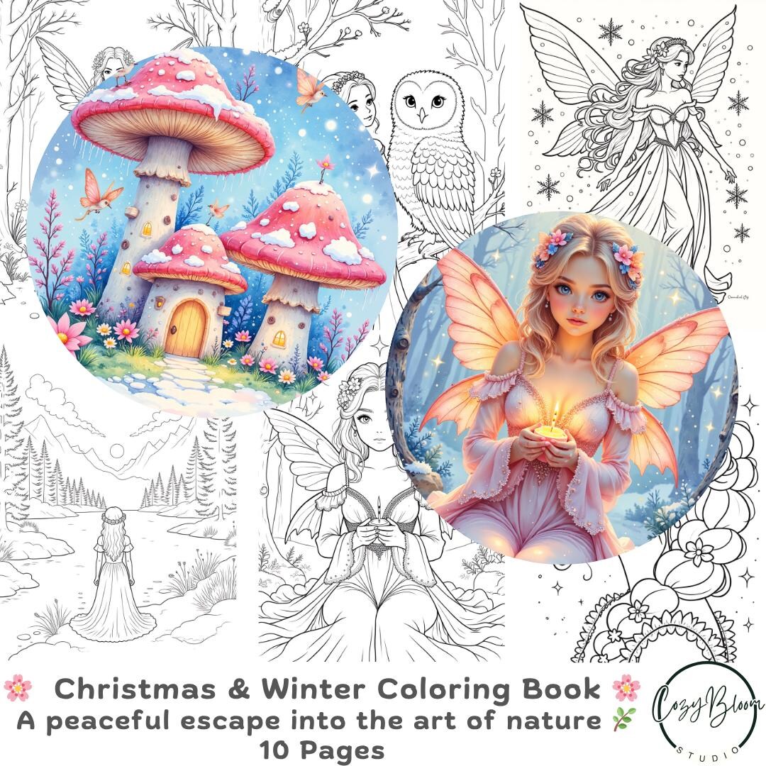 Winter Fairies Coloring Book: Snowy Fantasy Line Art (PDF + PNG + JPG ...