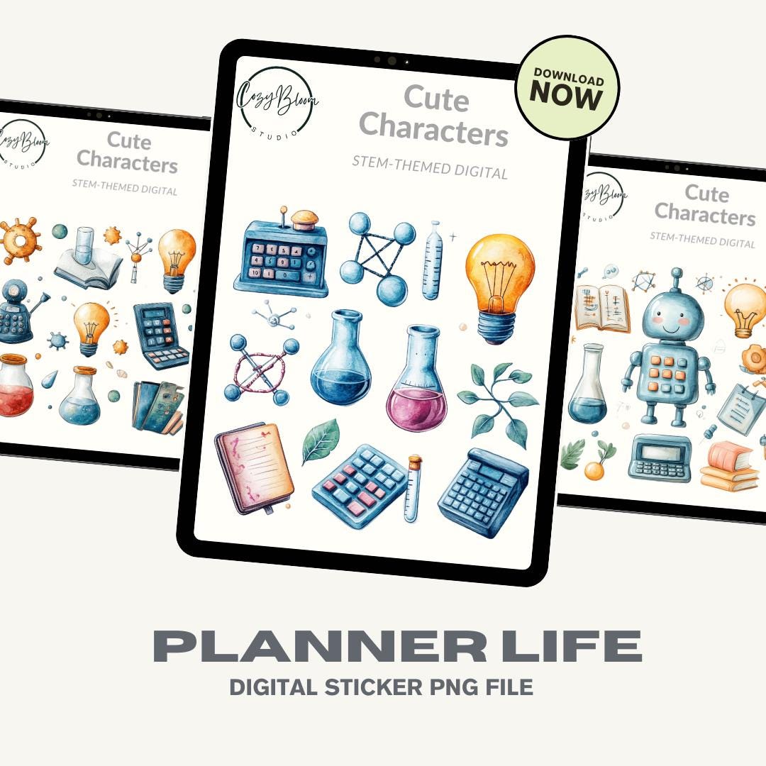 Watercolor STEM Stickers: Pastel Science & Math Designs (digital ...