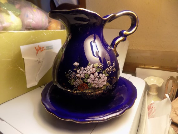Cobalt Blue Pitcher and Saucer | Etsy