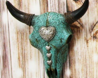 Turquoise Cow Skull | Etsy