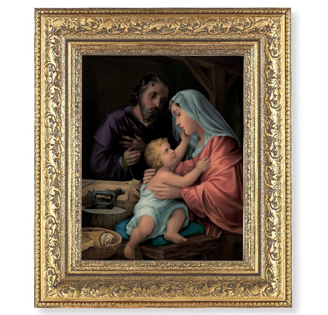 Catholic Holy Family Print With 12 1/2 X 14 1/2 Gold-leaf Acanthus leaf ...