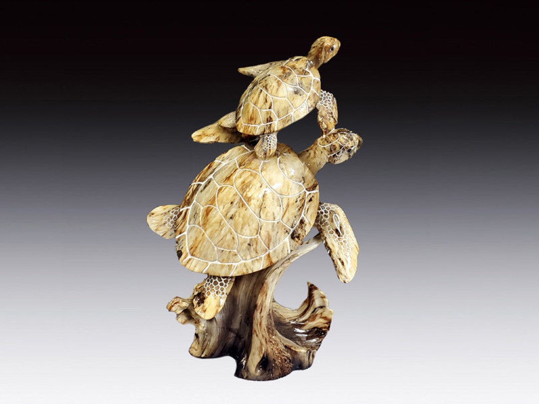 Sea Turtle and Baby Faux Marble Finish Look Figurine Hand - Etsy