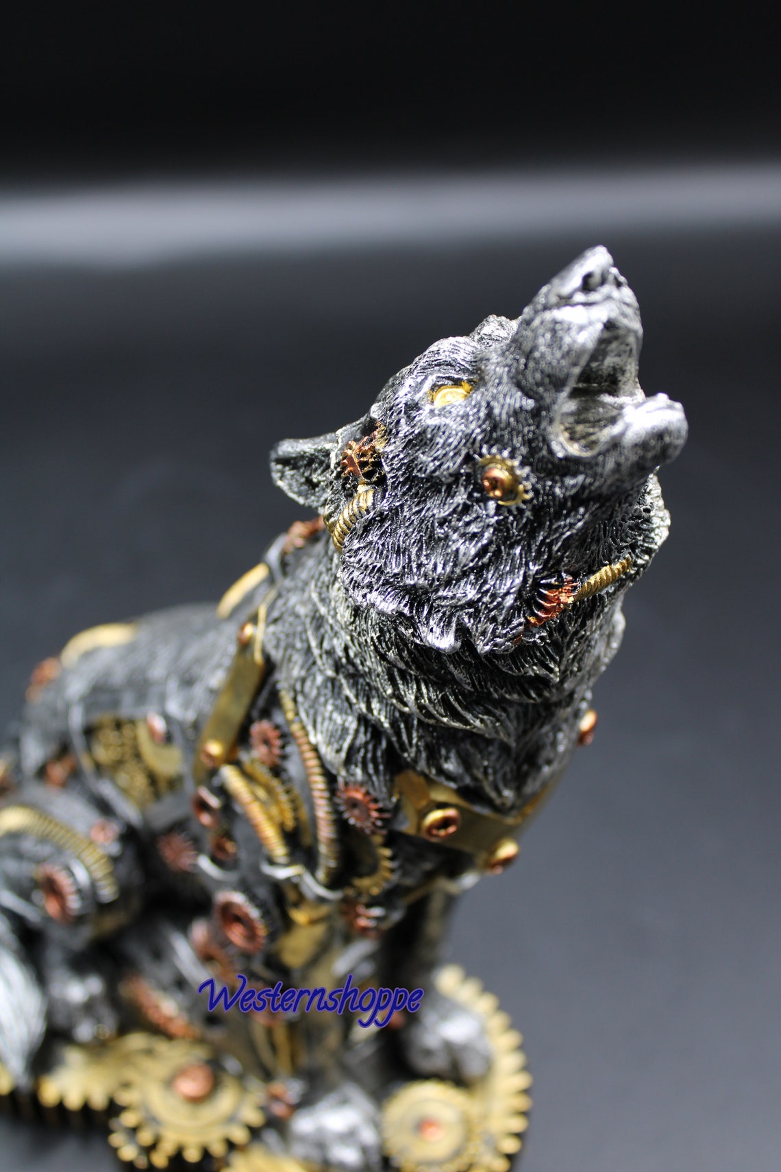 Steampunk Howling Wolf Robotic Alpha Wolf Statue On Sculpted | Etsy