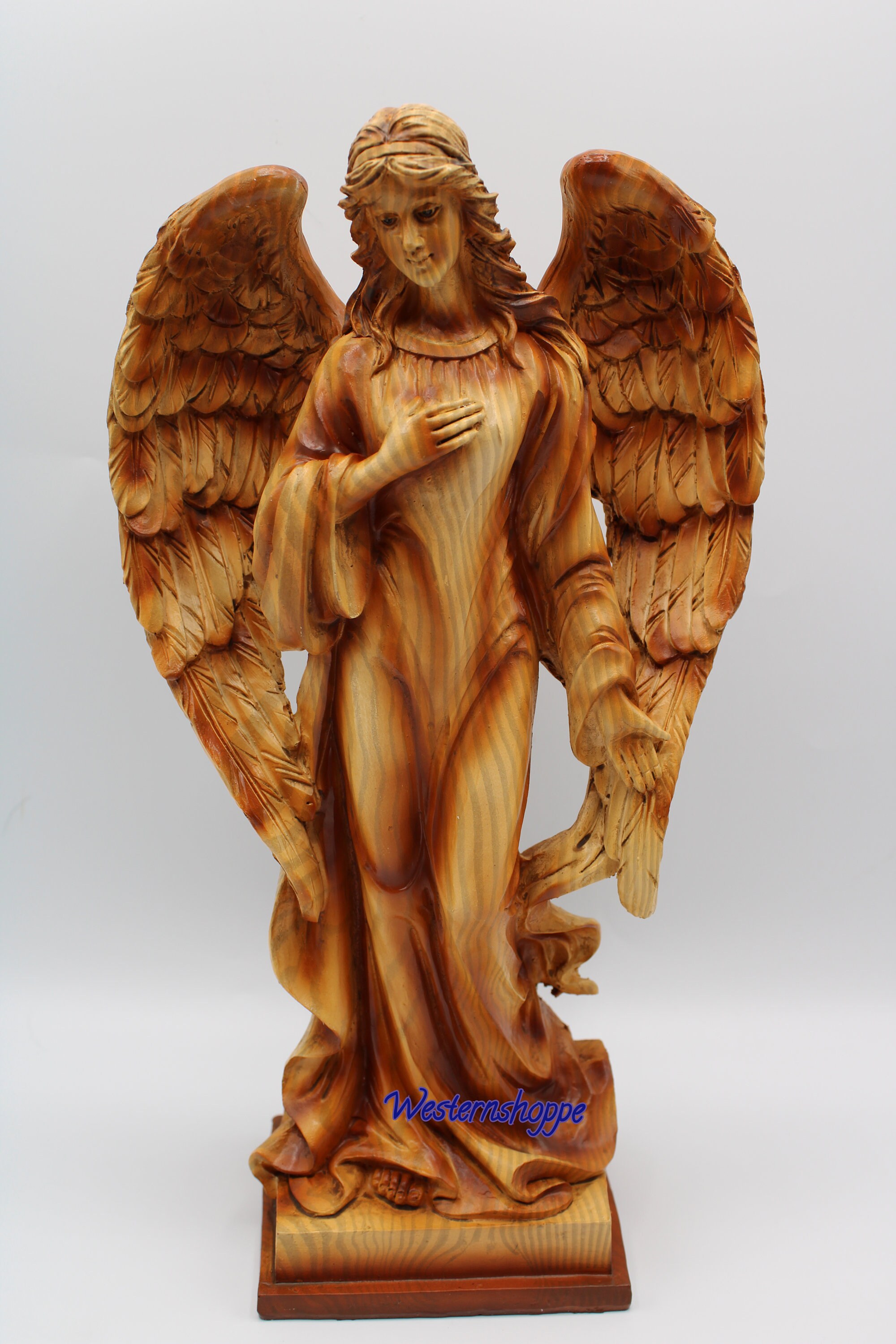 Angelic Angel Faux Wood Carved Statue Beautiful Unique Hand | Etsy