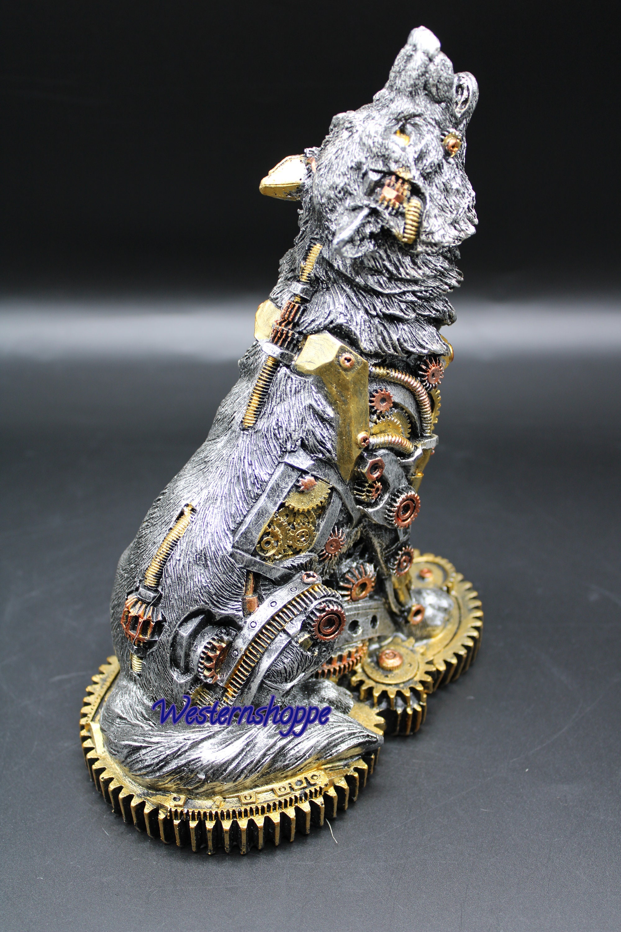 Steampunk Howling Robotic Alpha Wolf Statue On Sculpted | Etsy