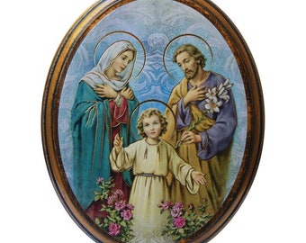 Holy Family Catholic Print With Gold Leaf Square Frame 3.5 X 4.5 Jesus ...