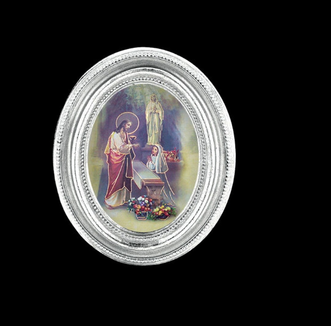 First Communion Girl in Silver Oval 4 Inch X 4.75 Inch Frame Catholic ...