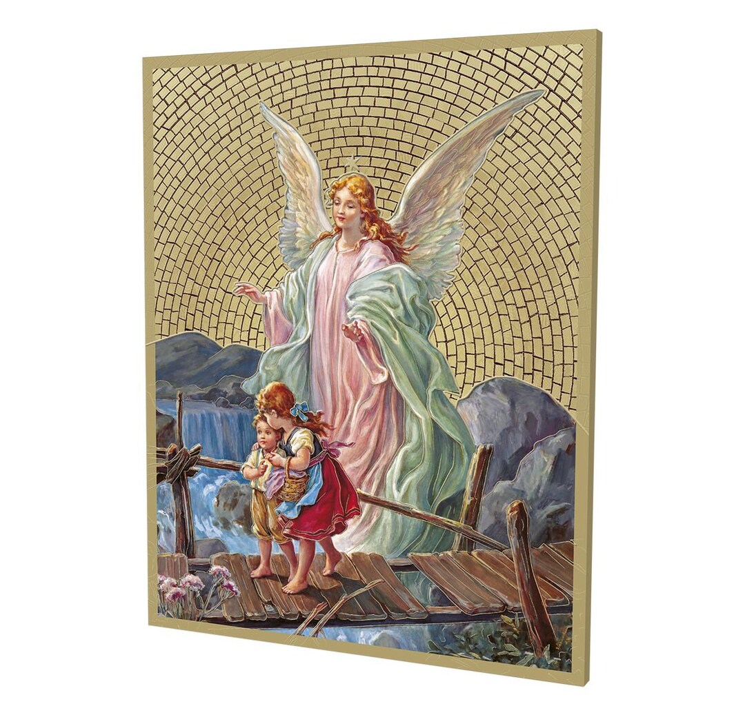 Guardian Angel on Bridge Mosaic Gold Stamped Print 8 X 10 Religious Art ...