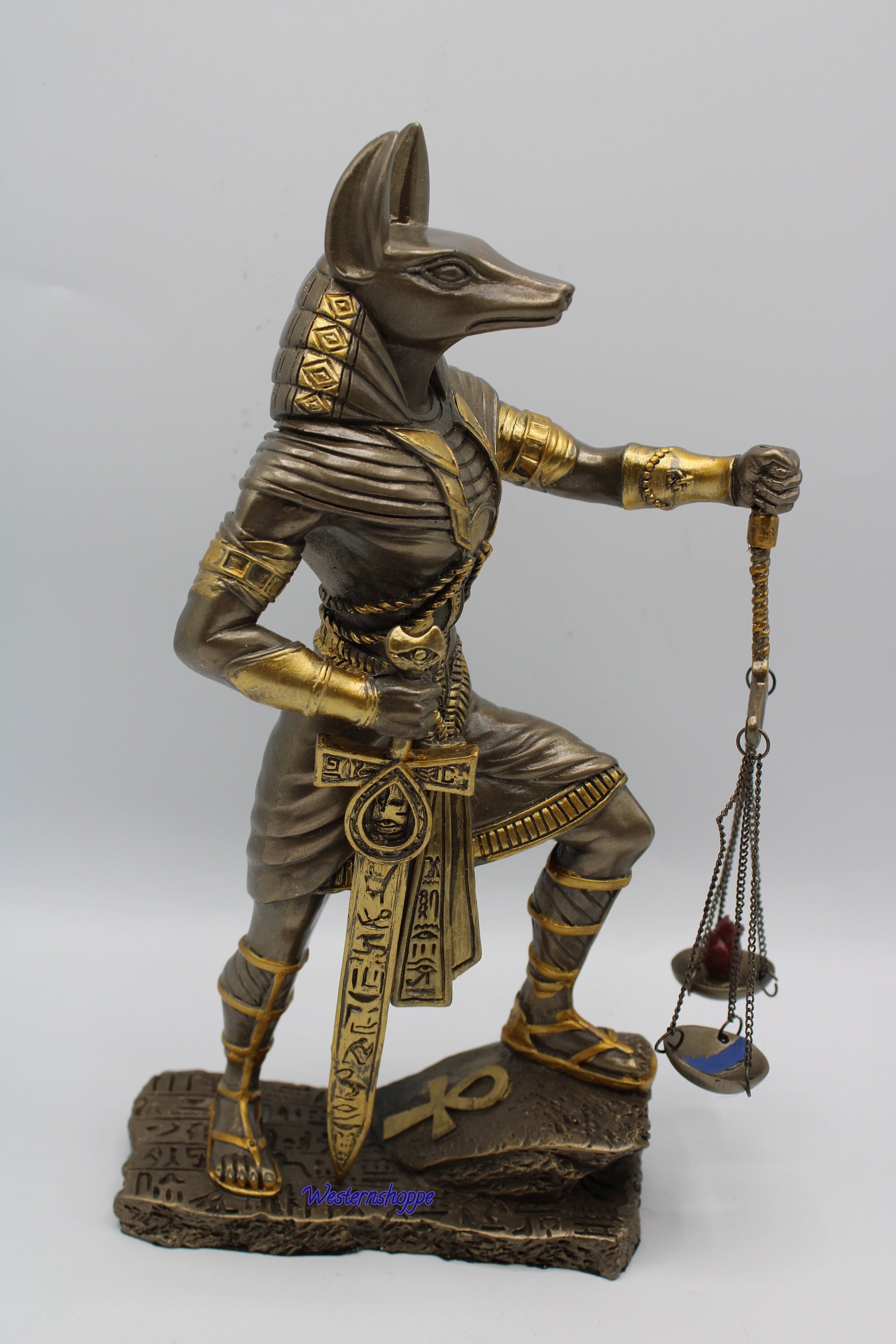 Egyptian jackal Anubis with Scales of Justice Statue Bronze | Etsy