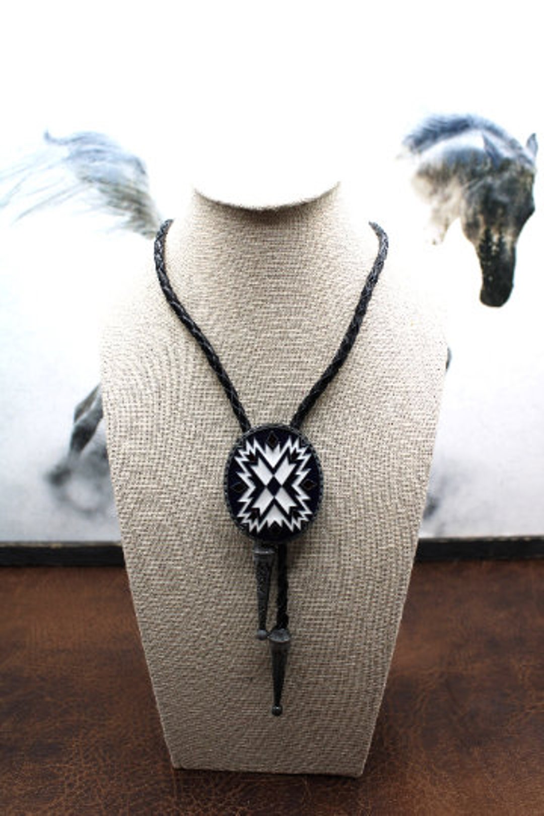 Western Aztec Design Bolo Tie Rodeo Necktie Leather Cord Cowgirl Cowboy ...