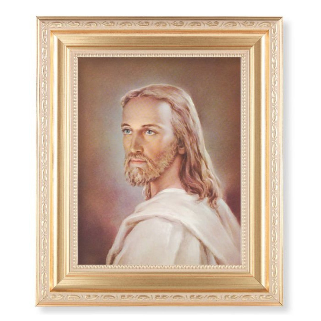 Jesus Head of Christ Satin Gold Fluted Frame With Distressed Finish and ...