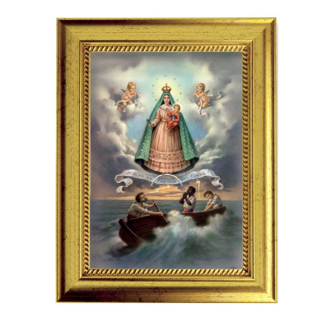 Catholic Caridad Del Cobre With Antique Gold-leaf Frame With Rope ...