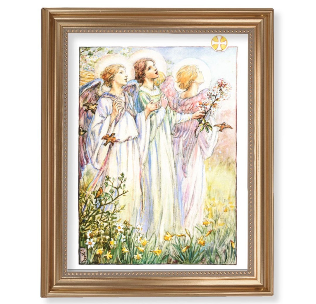 Angels Three Angels Art With Classic Gold-leaf Fluted Frame With Beaded ...